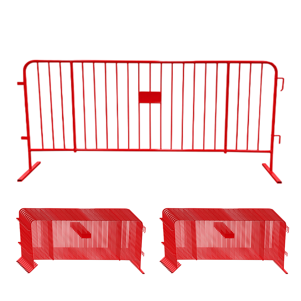 20 Red 8.5 ft Steel Barricades for Crowd Control 1" Frame Flat Feet ...