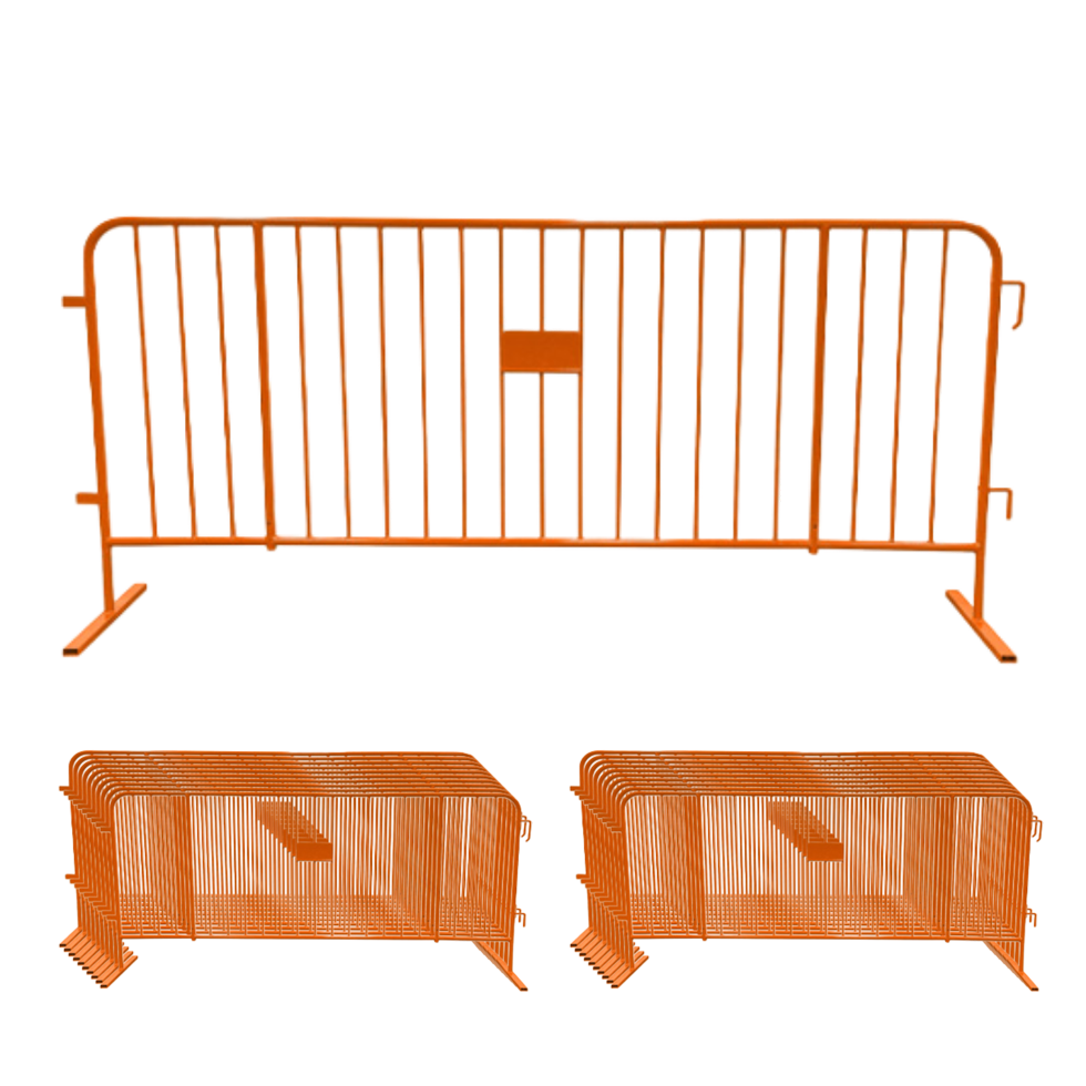 20 Orange 8.5 ft Steel Barricades for Crowd Control 1" Frame Flat Feet ...