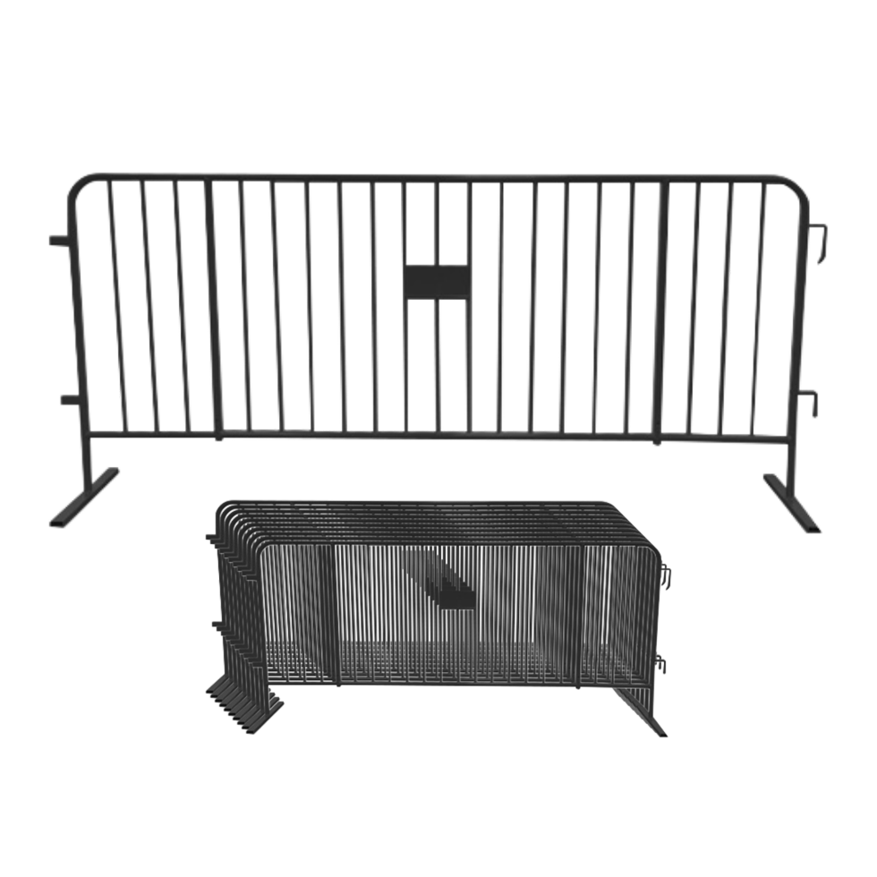 10 Black 8.5 ft Steel Barricades for Crowd Control 1" Frame Flat Feet ...