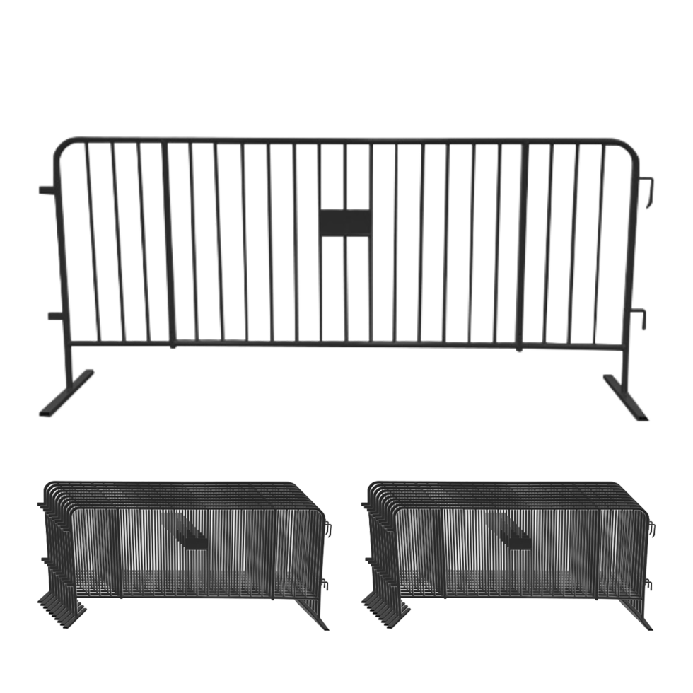 20 Black 8.5 ft Steel Barricades for Crowd Control 1" Frame Flat Feet ...