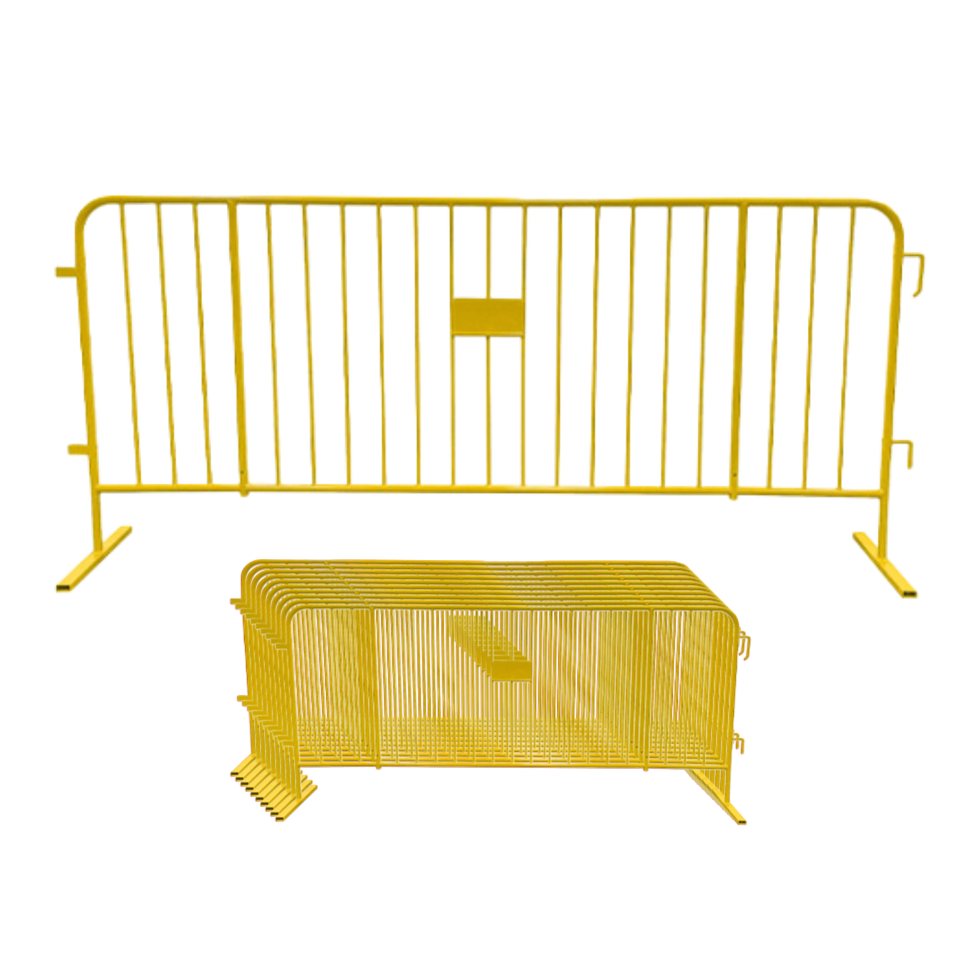 10 Yellow 8.5ft Steel Barricades for Crowd Control 1" Frame Flat Feet ...